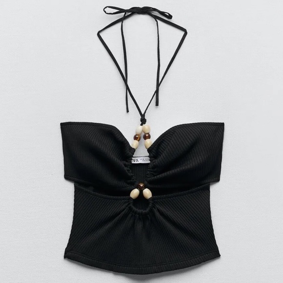 Zara | Tops | Zara Beaded Ribbed Cut Out Top | Poshmark